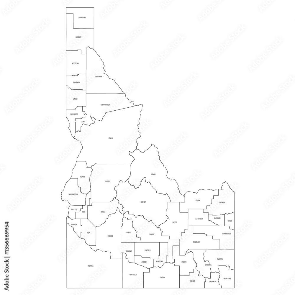 Idaho, ID - detailed political map of US state. Administrative map ...