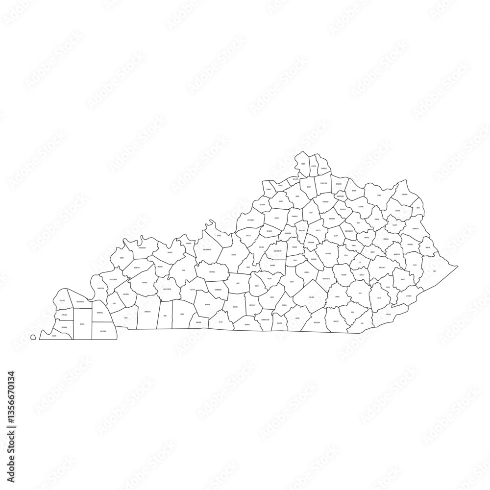 Kentucky, KY - detailed political map of US state. Administrative map ...