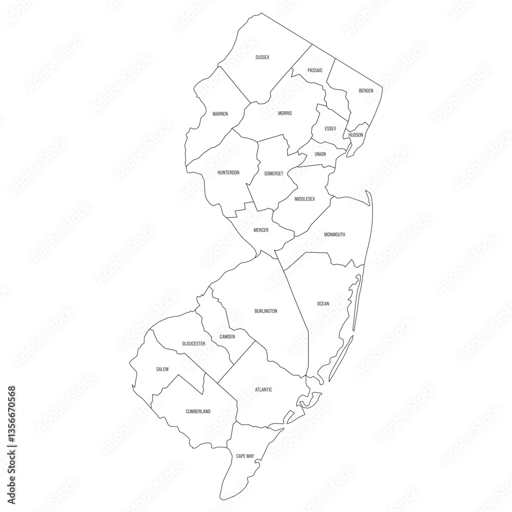 Stock-Vektorgrafik „New Jersey, NJ - detailed political map of US state ...