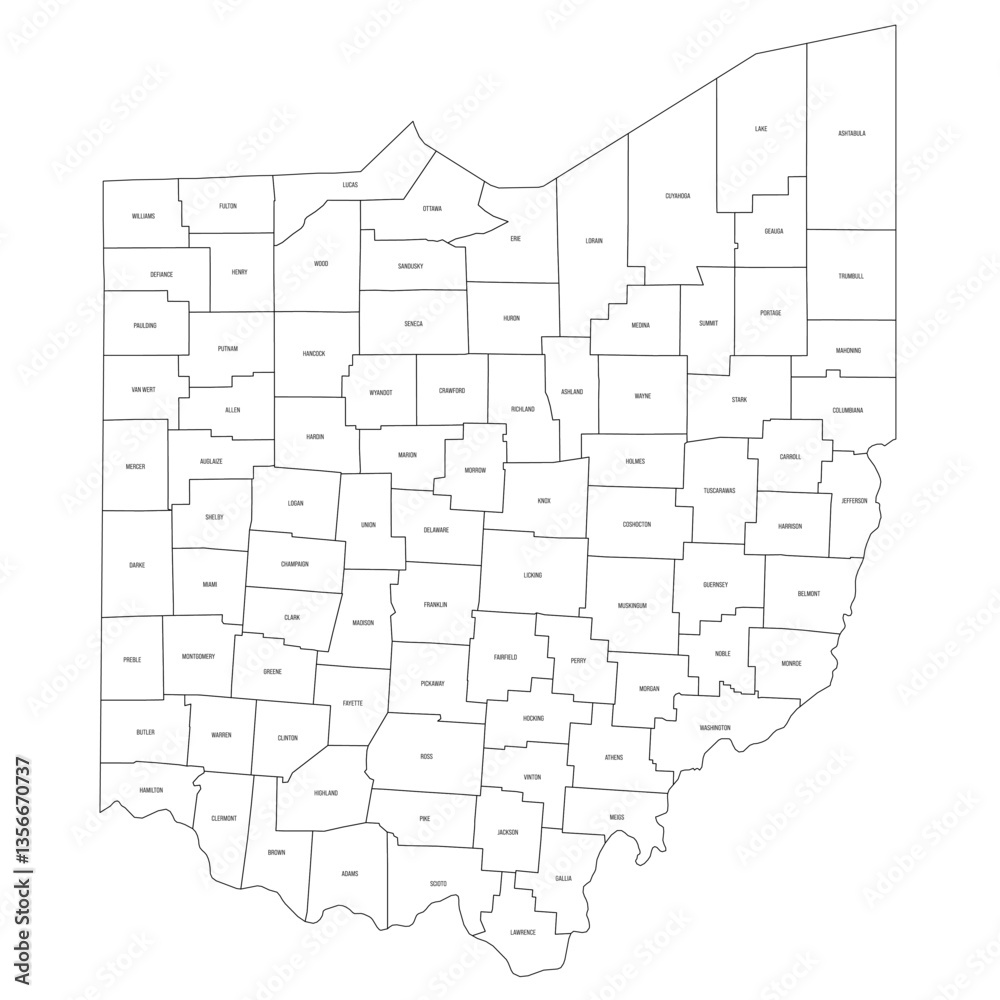 Vector de Stock Ohio, OH - detailed political map of US state ...