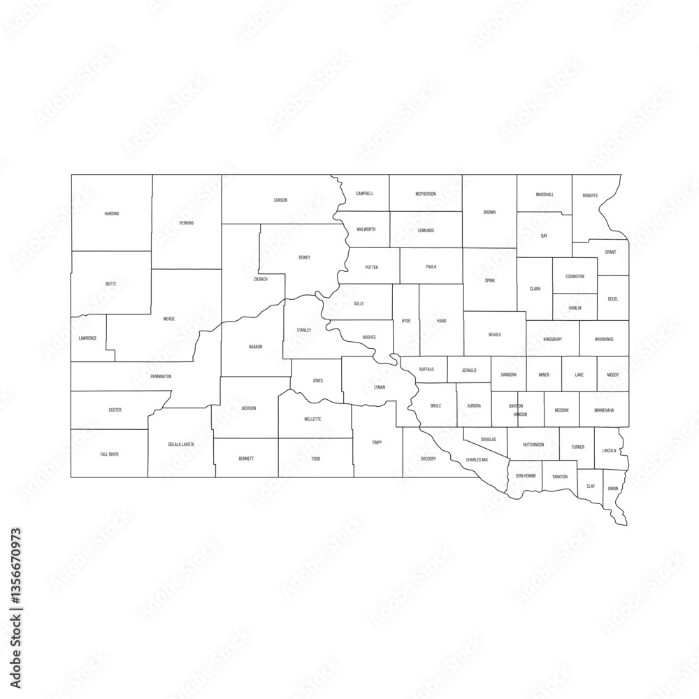 South Dakota, SD - detailed political map of US state. Administrative ...