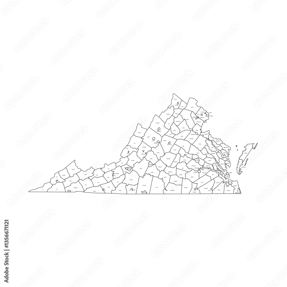 Virginia, VA - detailed political map of US state. Administrative map ...