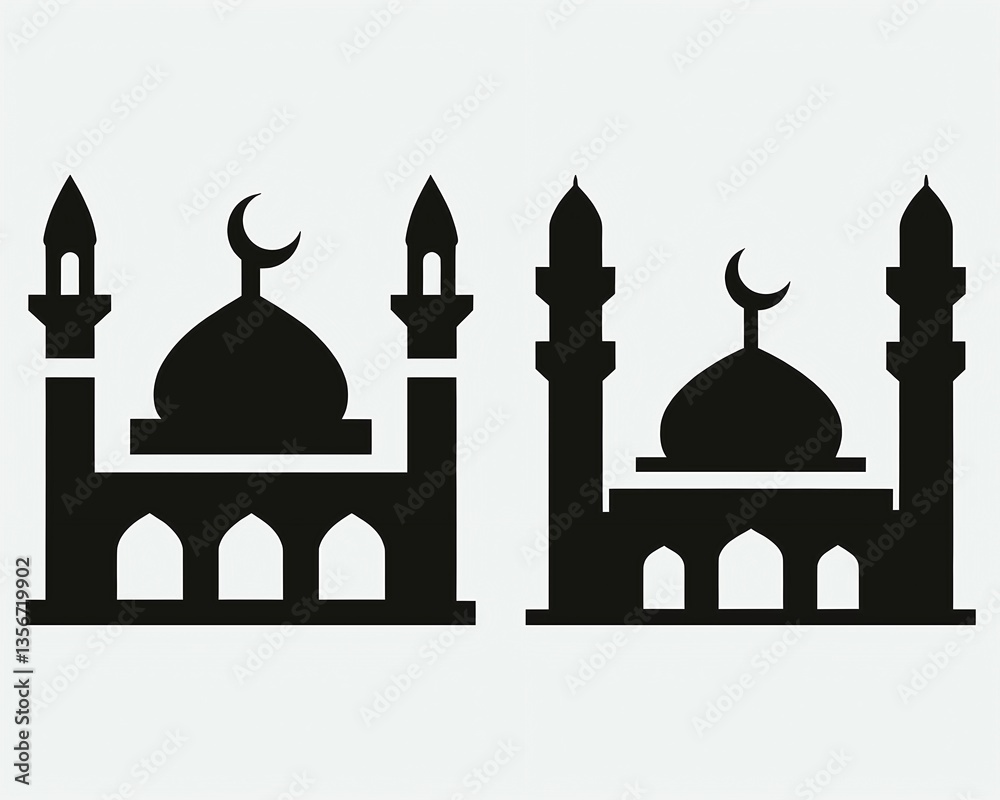 Islamic Mosque Silhouette Set – Black Vector Icons for Ramadan, Eid ...