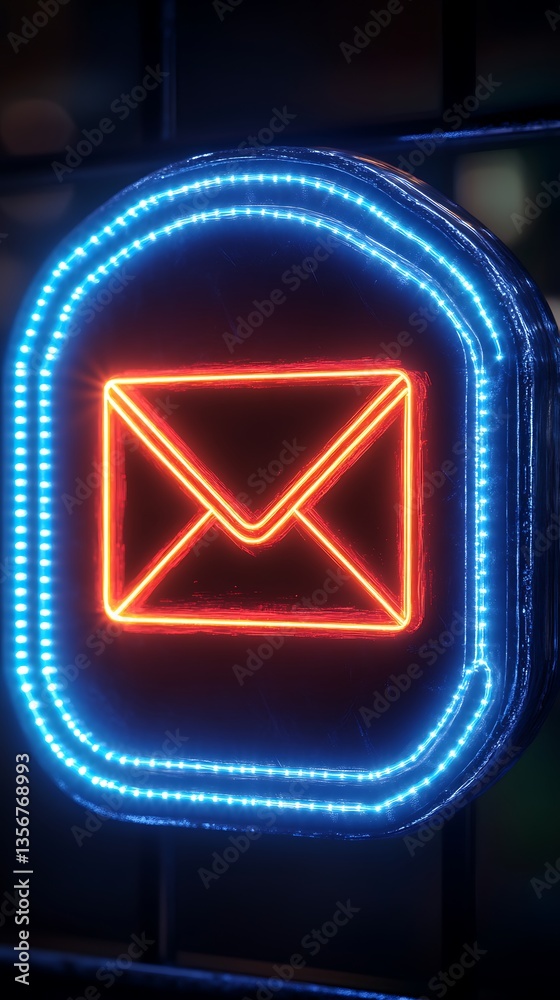 Neon Email Icon in Futuristic Setting. Stock Photo | Adobe Stock