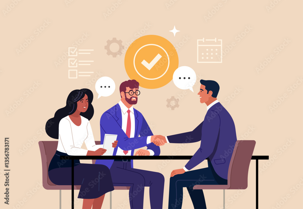 Business Job Interview concept. Vector cartoon illustration of two men ...