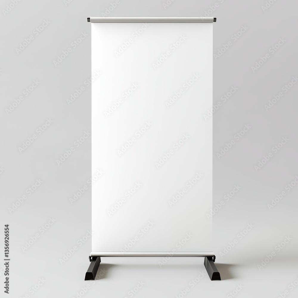 Blank Roll-Up Banner: A vertical roll-up banner, standing empty. This ...