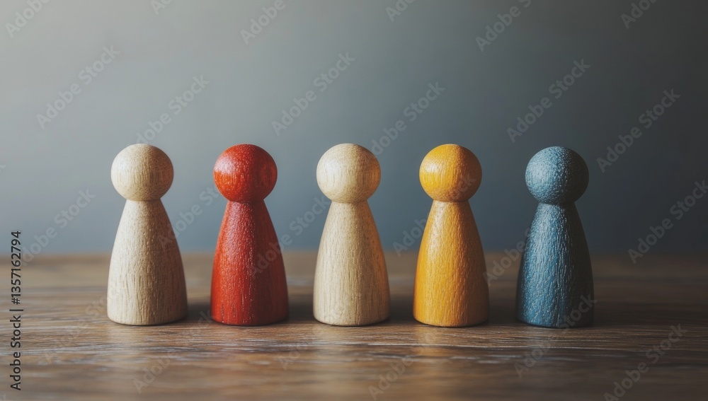 Stock-Illustration „Colorful wooden figurines of humans are used to ...