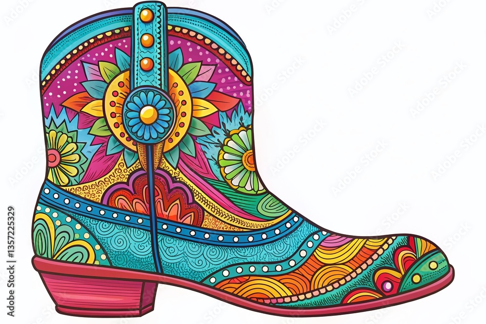 Cowboy Boot Coloring Page: Western Design for Kids, Printable Line Art ...