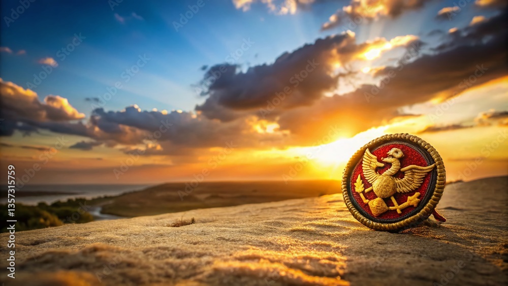 Panoramic View of the US Marine Corps Emblem at Sunset, Bold Symbol of ...