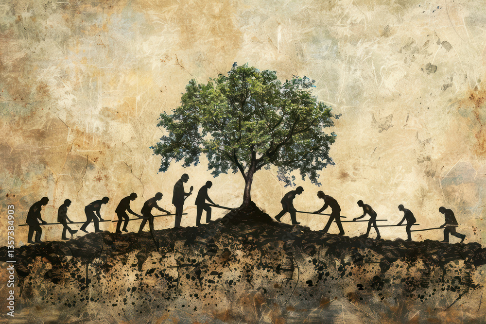 Symbolic image of a team planting a tree together, representing growth ...
