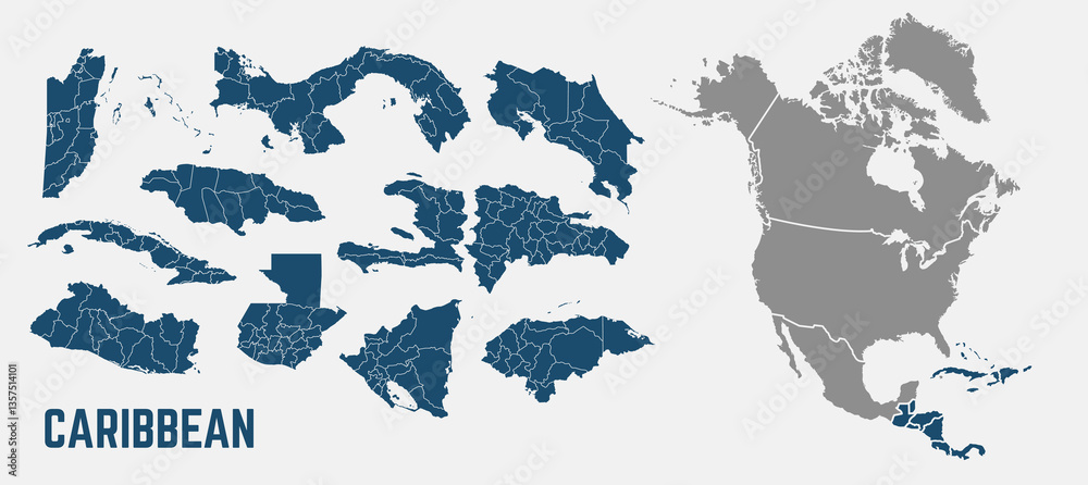 Caribbean and Central American maps. Cuba, Panama, Salvador, Honduras ...