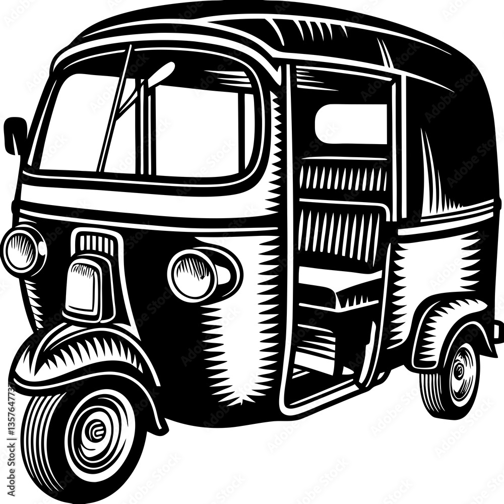 Vector Tuk-Tuk: A detailed vector illustration of an auto rickshaw ...