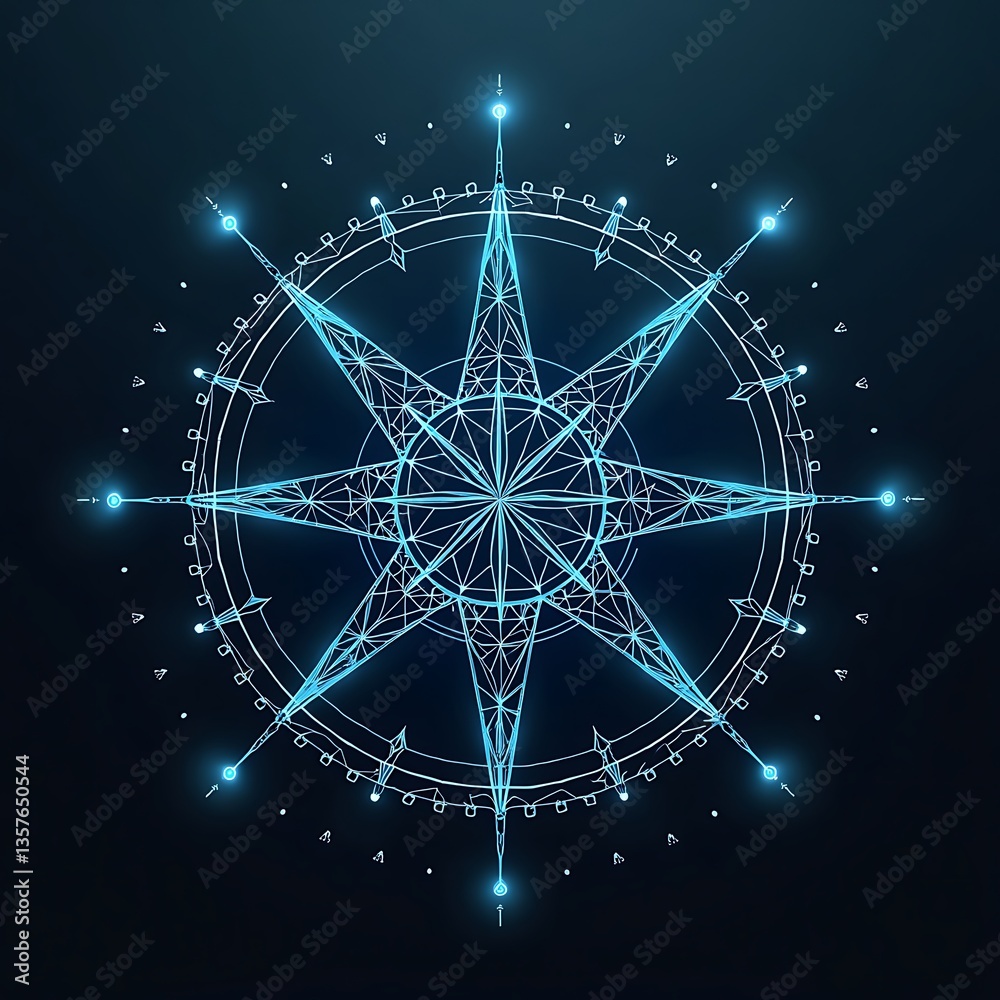 Futuristic navigation concept low poly compass rose illustration with ...