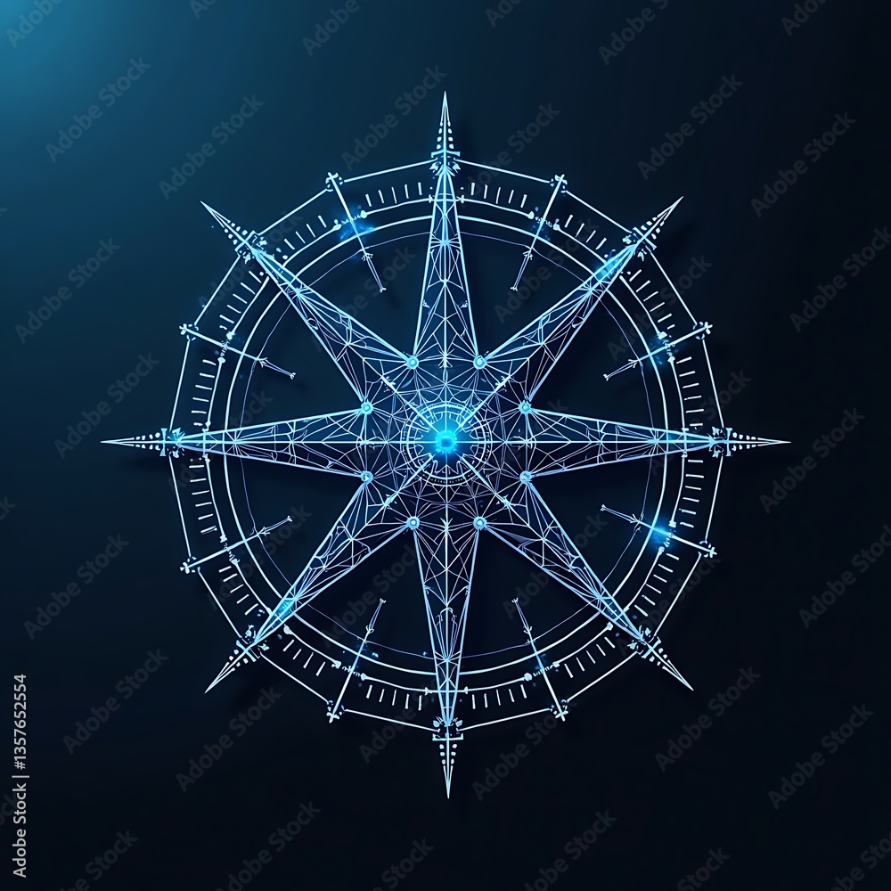 Futuristic navigation concept low poly compass rose illustration with ...