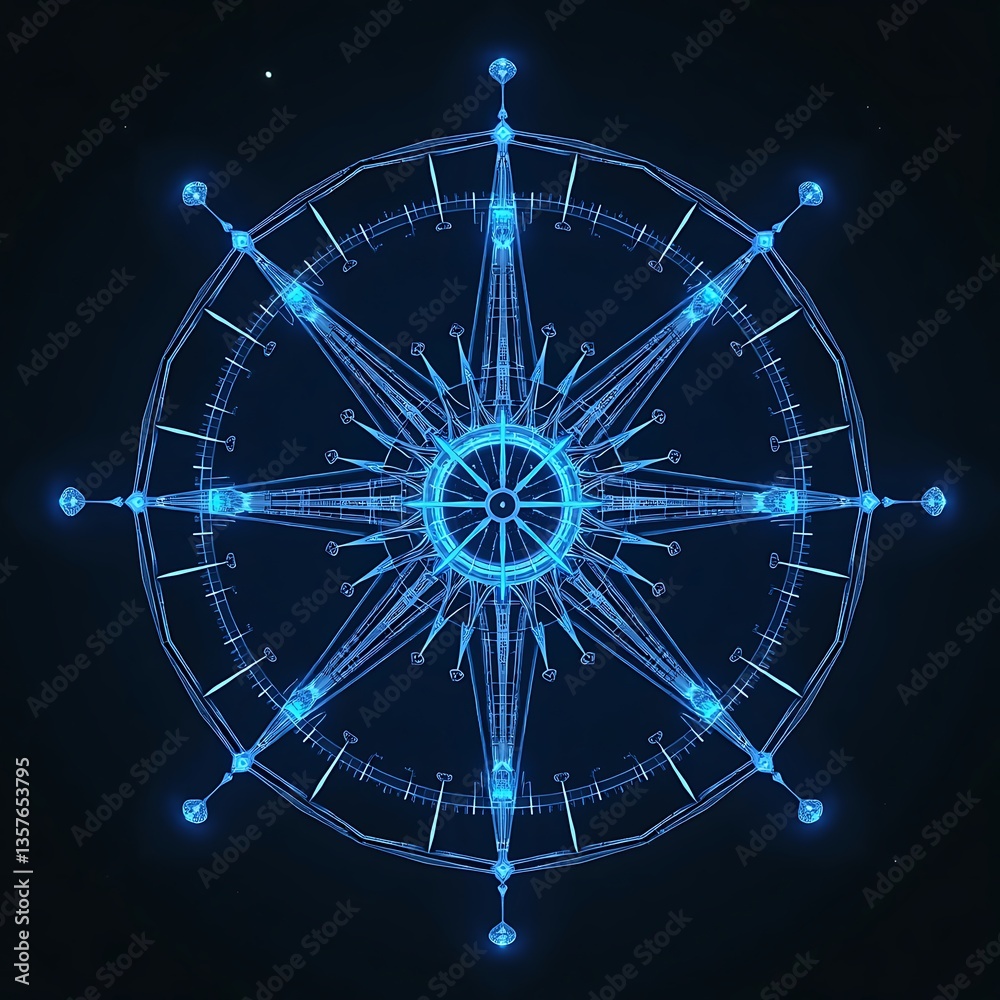 Futuristic navigation concept low poly compass rose illustration with ...
