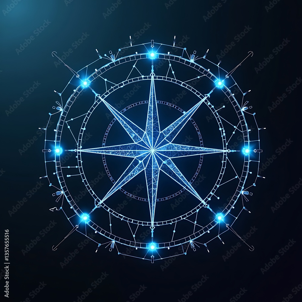 Futuristic navigation concept low poly compass rose illustration with ...