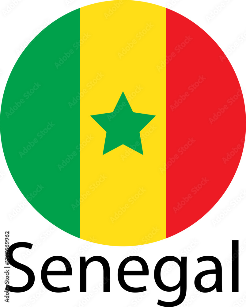 Senegal flag. Official national flag of the world. Country round shape ...