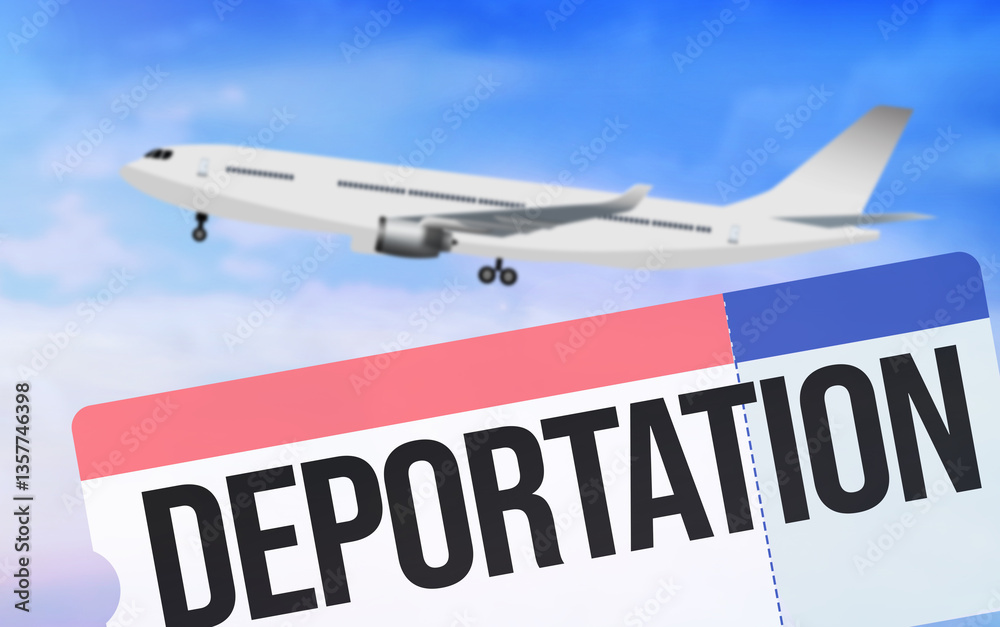 United States deportation flight concept background with boarding pass ...