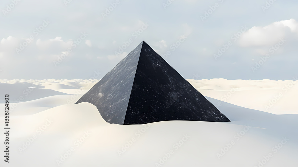 Obsidian pyramid in white sands - a dark, enigmatic pyramid rests on ...