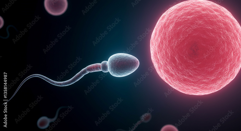 Célula espermatozoide acercándose al óvulo, proceso de reproducción ...