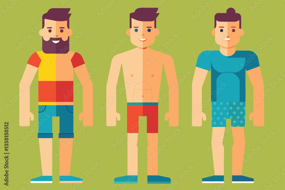 Various male body shapes are showcased in unique styles and swimwear ...