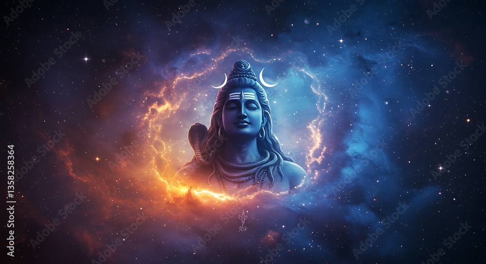 Lord Shiva in Cosmic Nebula Meditative Hindu Deity Illustration Stock ...