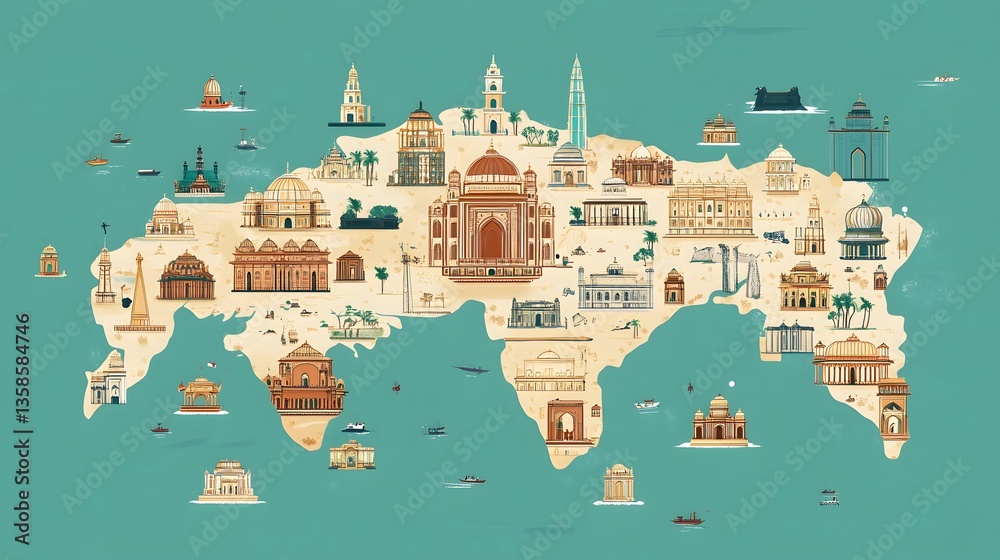 Explore india's famous attractions through a tourist map illustration ...