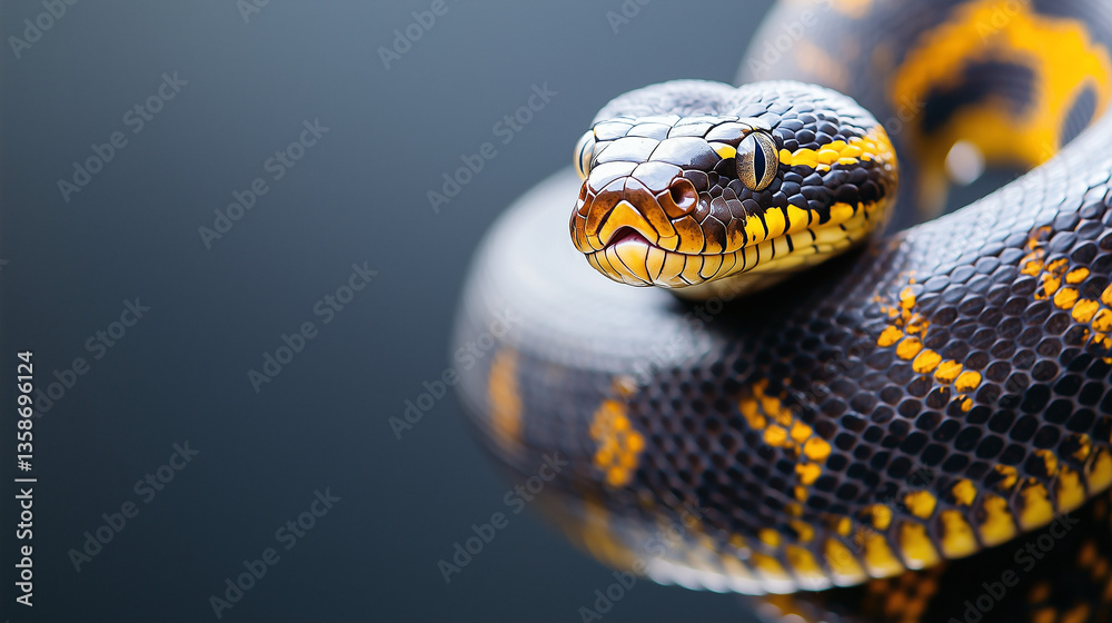 Mysterious Gaze: An up-close portrait of a snake, its striking scales ...