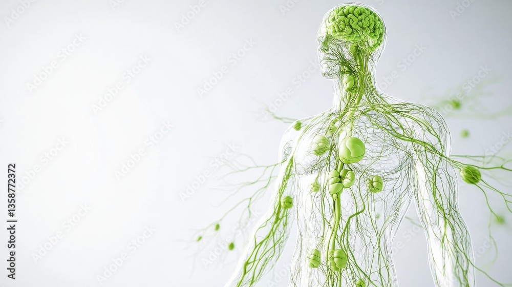 Lymphatic system function in human body. Showcasing fluid movement ...
