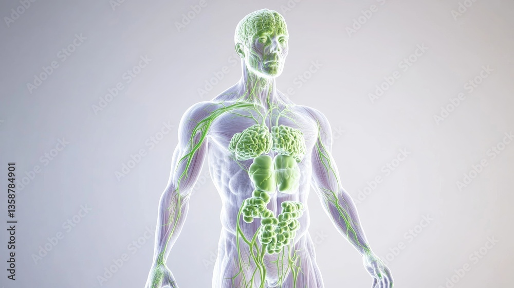 Lymphatic system in human body with fluid circulation and immune ...
