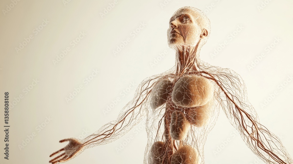 Lymphatic system overview on a simple, neutral background. Featuring an ...