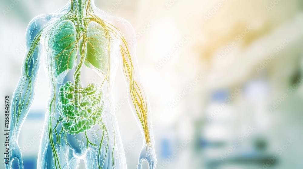 Lymphatic system visual on a healthcare brochure in a doctor's office ...