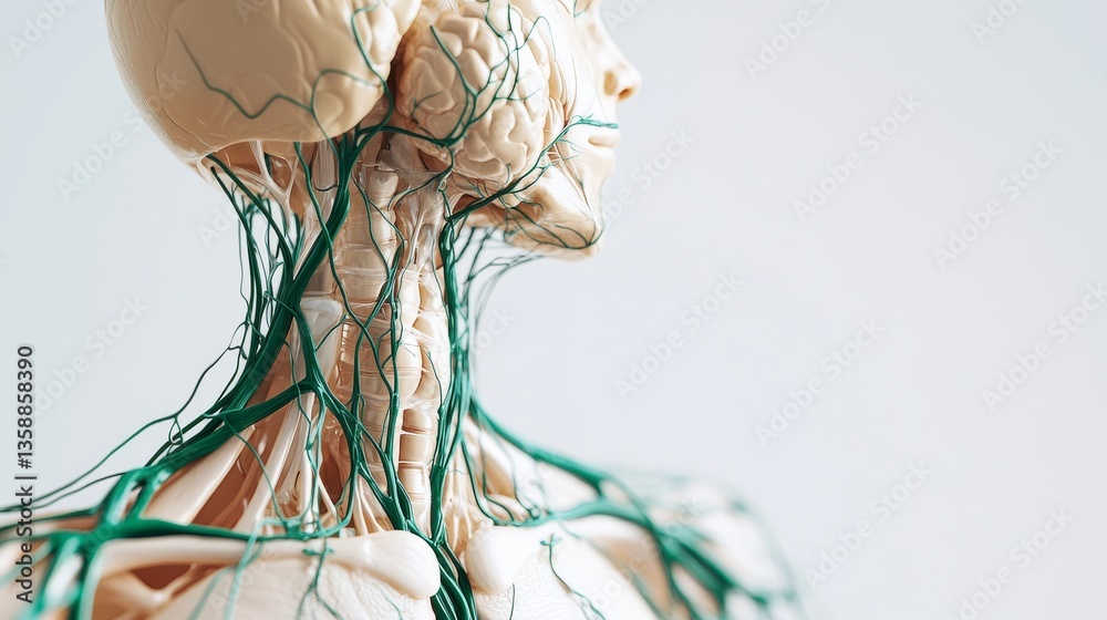 Lymphatic system with a diagram showing fluid flow and immune nodes on ...
