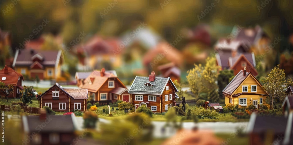 Diorama of small town with wooden houses Stock Illustration | Adobe Stock