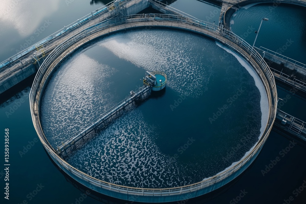 Foto de Stock Top-down perspective of a circular blackwater treatment ...