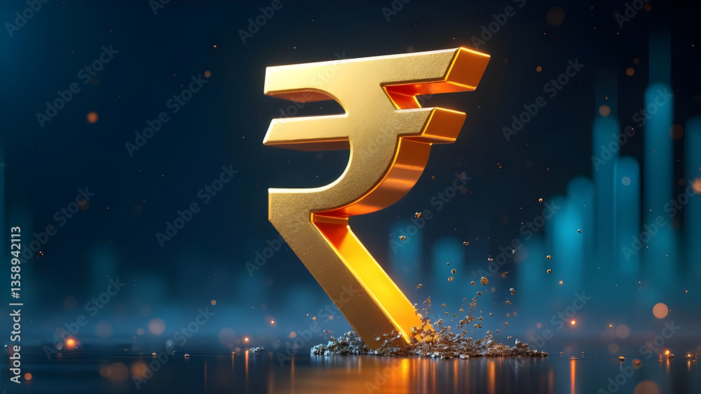 Golden Indian Rupee Symbol with Financial Growth Chart – Economic ...