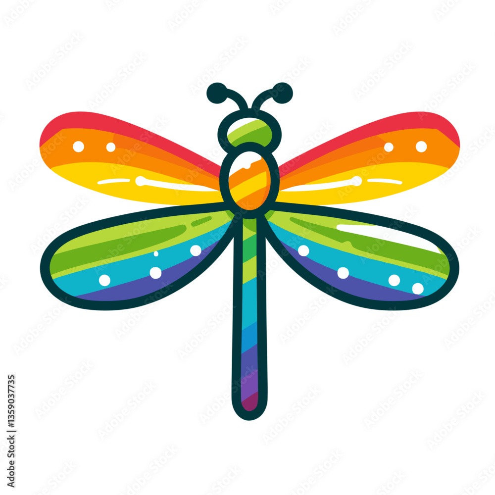Rainbow dragonfly cartoon with colorful gradient wings, vibrant design ...