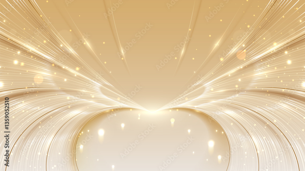 Elegant gold stage backdrop design decorated with glow and bokeh effect ...
