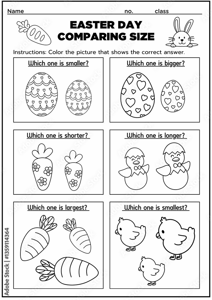 Engaging Easter-themed comparing size worksheet for kindergarten! Kids ...