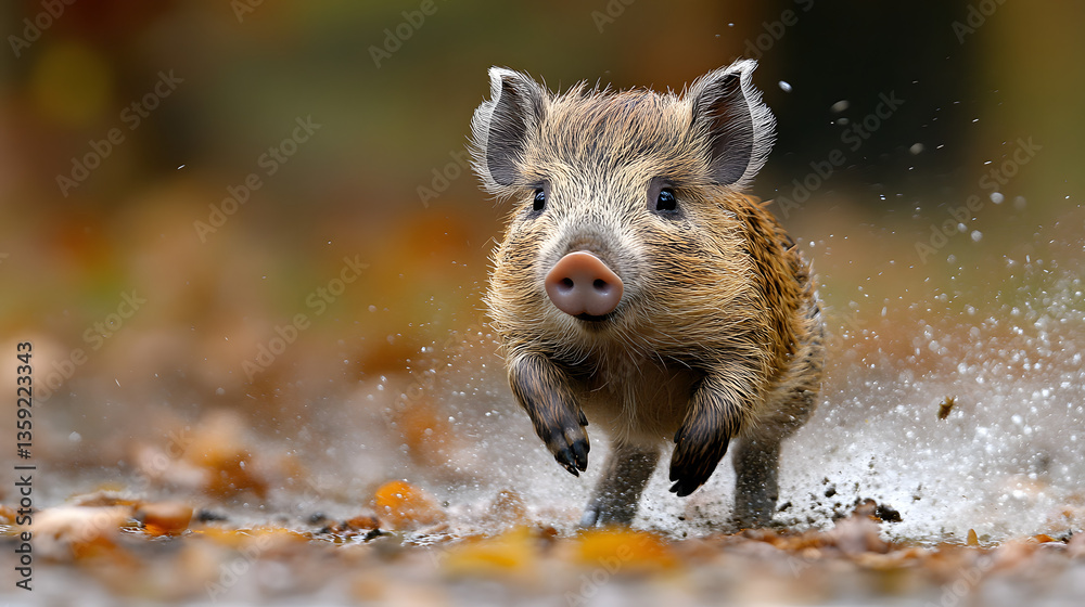 Running Wild: An adorable, young boar sprints joyfully through a ...