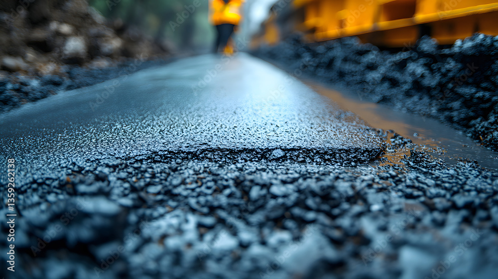 Road Paving Close-Up: A macro view captures the detailed process of ...