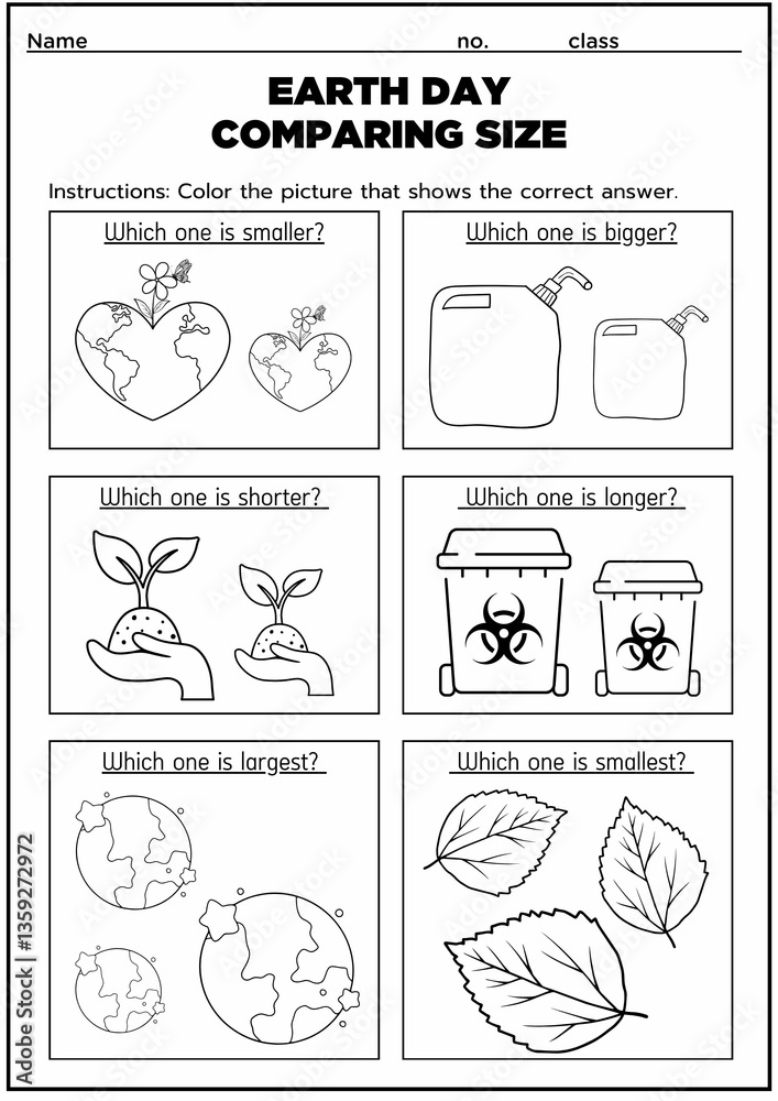Engaging Earth Day comparing size worksheet for kindergarten! Kids ...