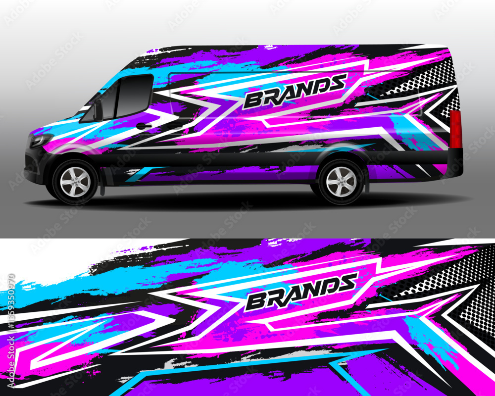 Delivery van vector design. Car design development for company. Bright ...