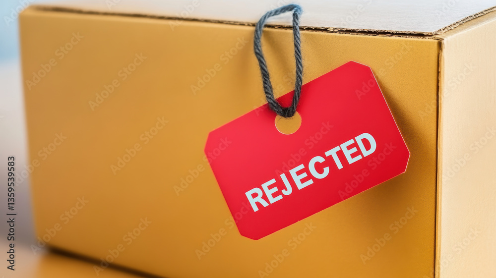 packaging shows box with red tag labeled REJECTED, highlighting ...