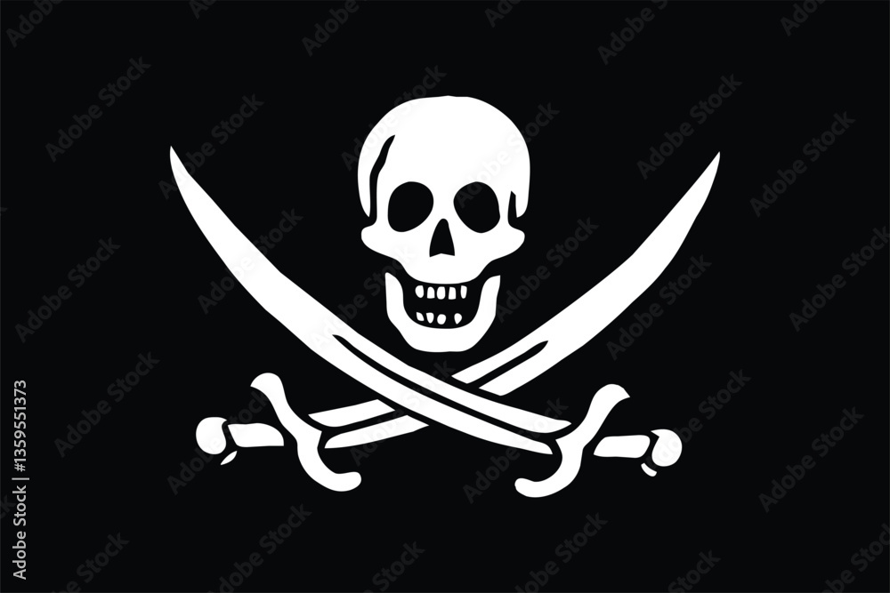 Calico Jack Pirate Flag Vector Clipart Illustration – Jolly Roger Skull ...