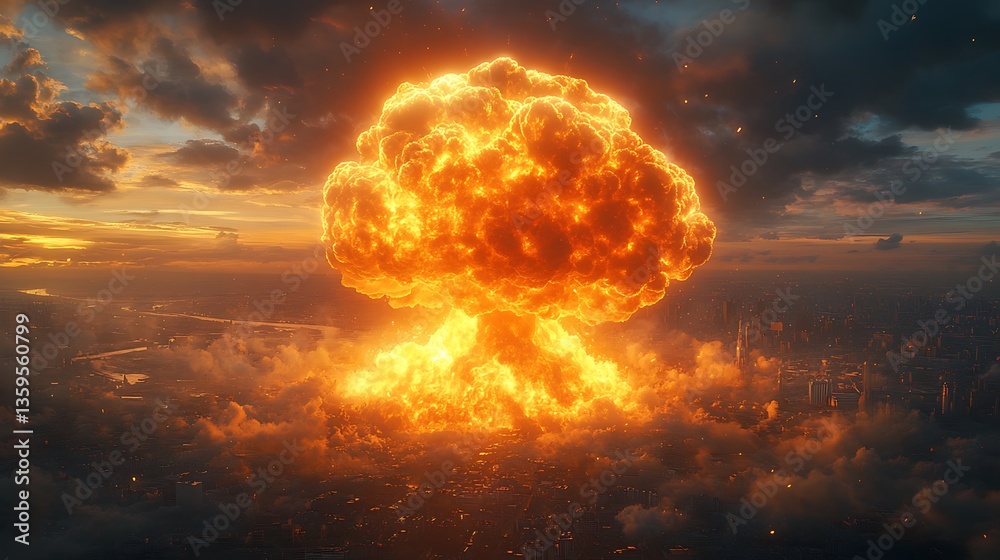 Massive Nuclear Explosion Fireball City Destruction Doomsday Scene ...
