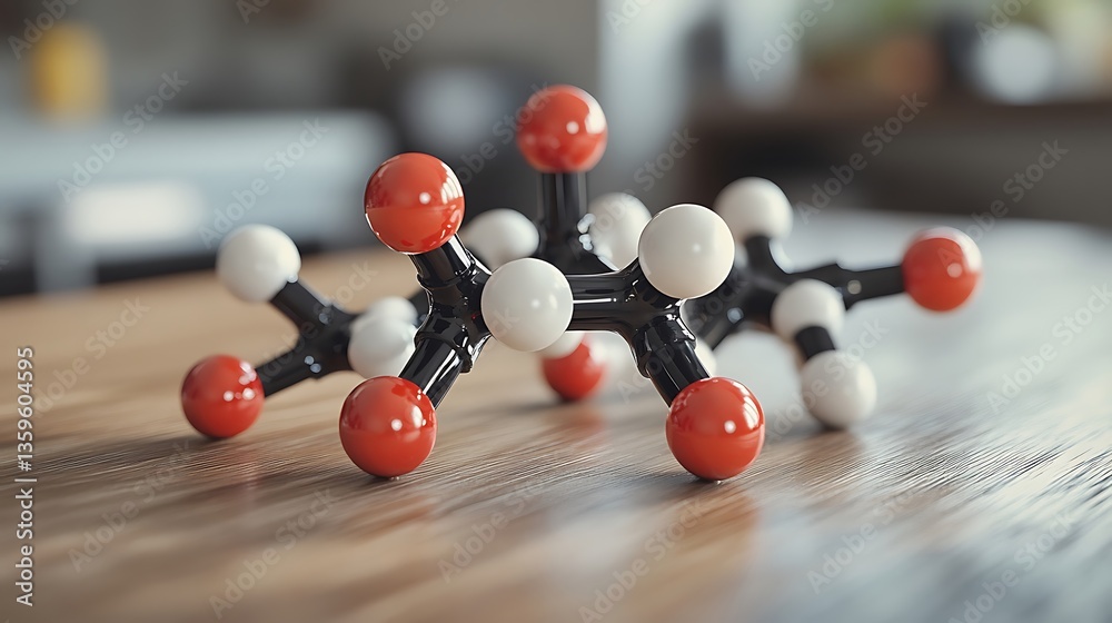 An illustration of a ball and stick model showing connected spheres ...