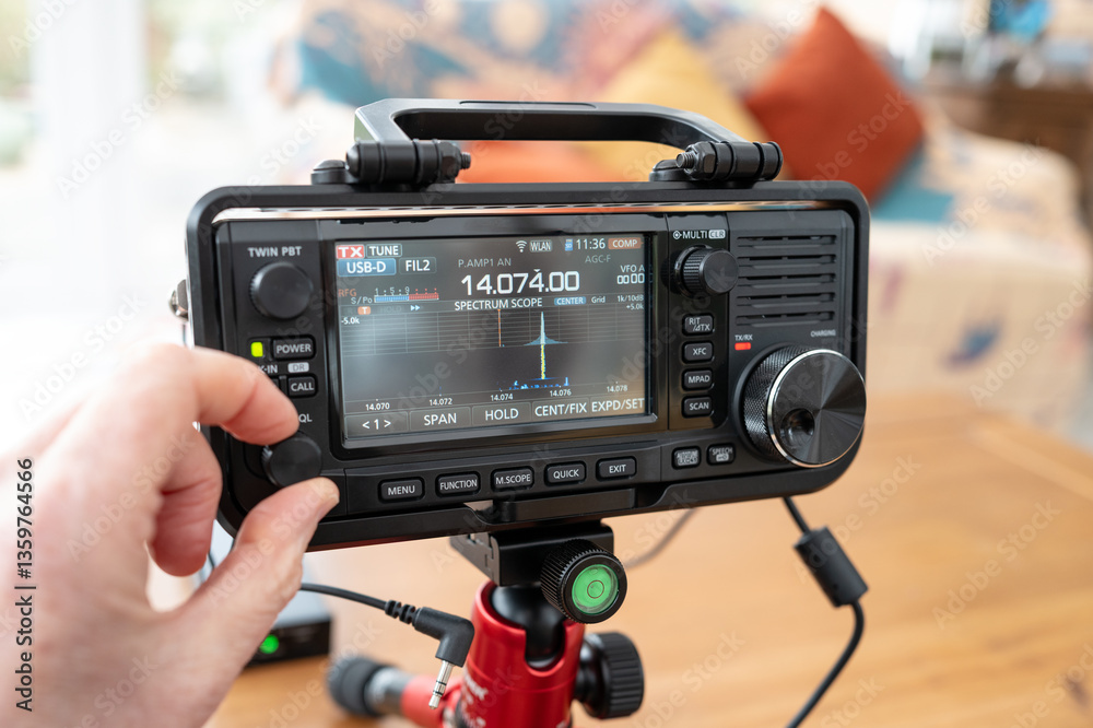 Portable Japanese-built amateur radio HF transceiver seen being ...