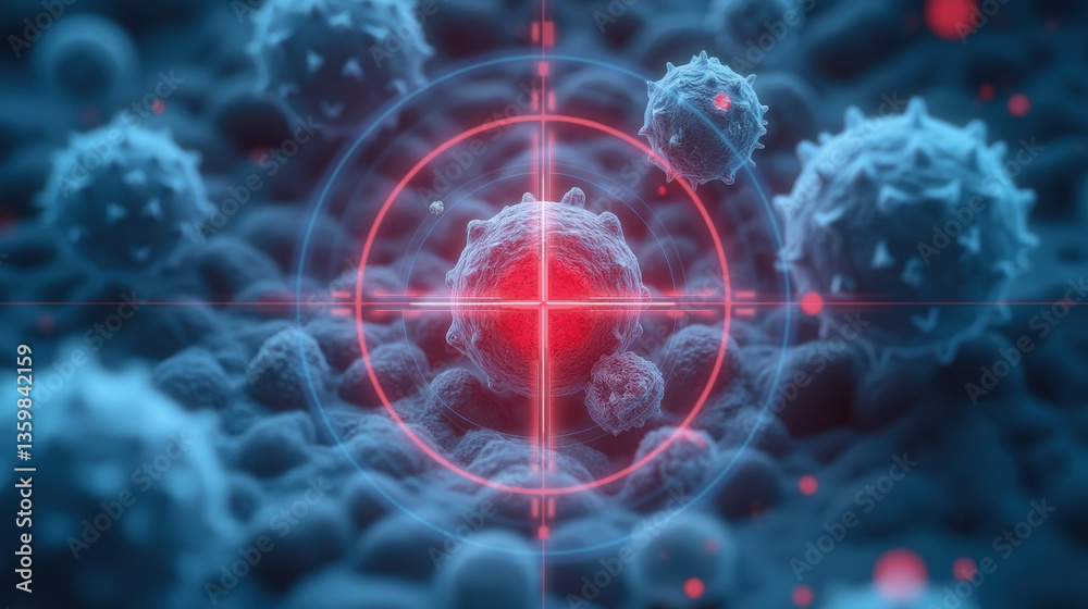 Microscopic view of cells with focus on highlighted cell, showcasing ...