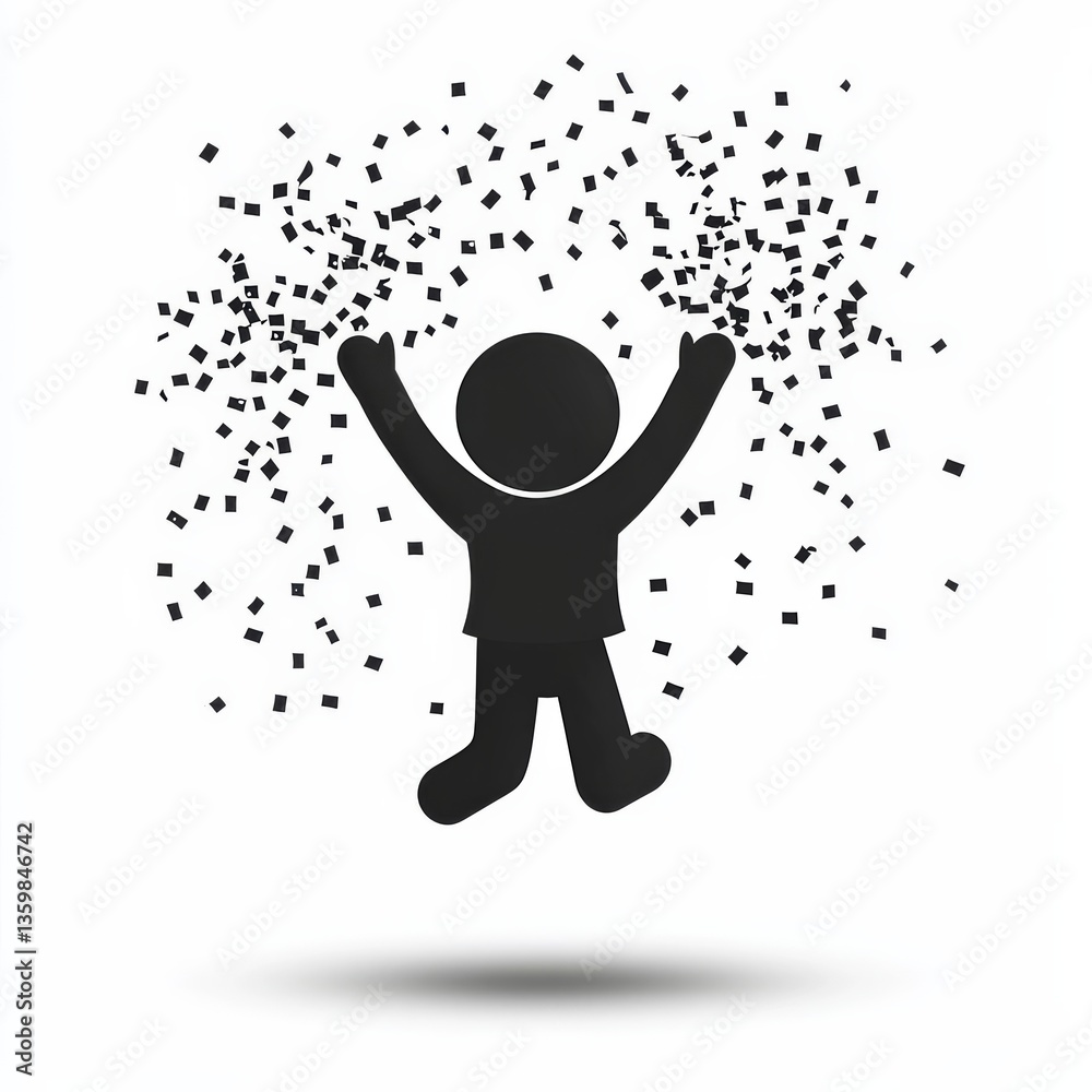 Stick figure celebrating with confetti on a white background Stock ...